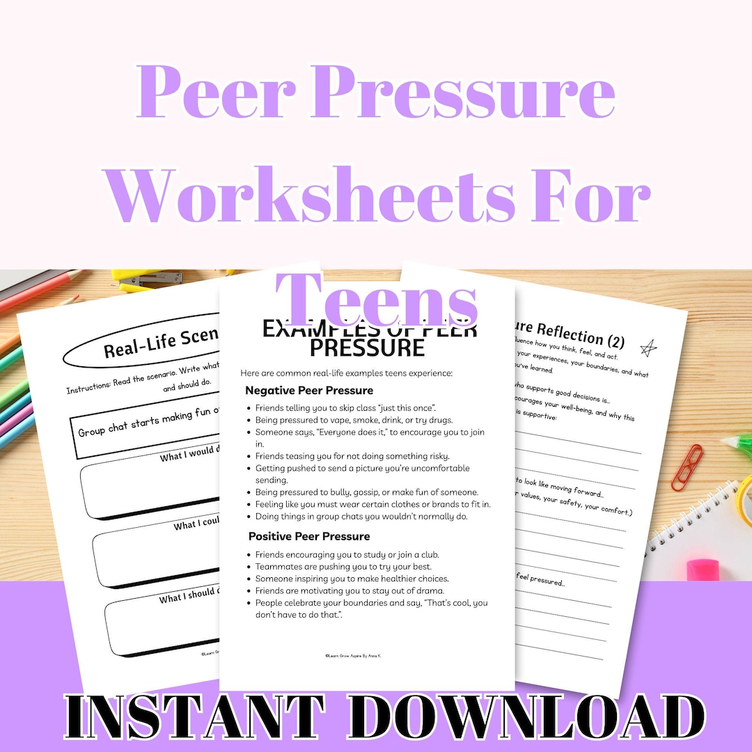 Peer Pressure Worksheets & Activities for Teens Printable PDF - Etsy