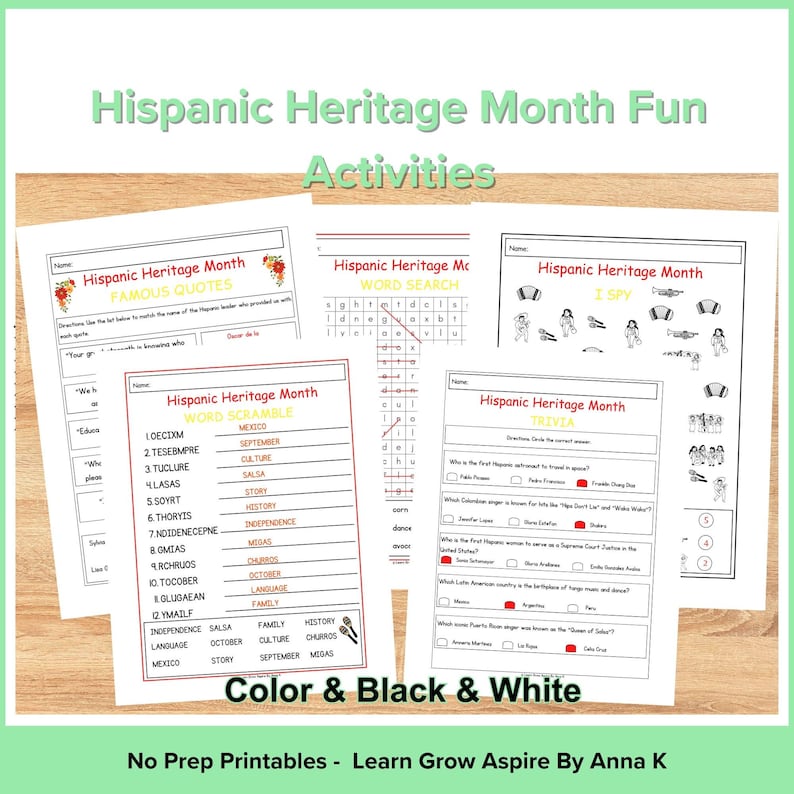 Hispanic Heritage Month Activities: Trivia, Word Search, I Spy ...