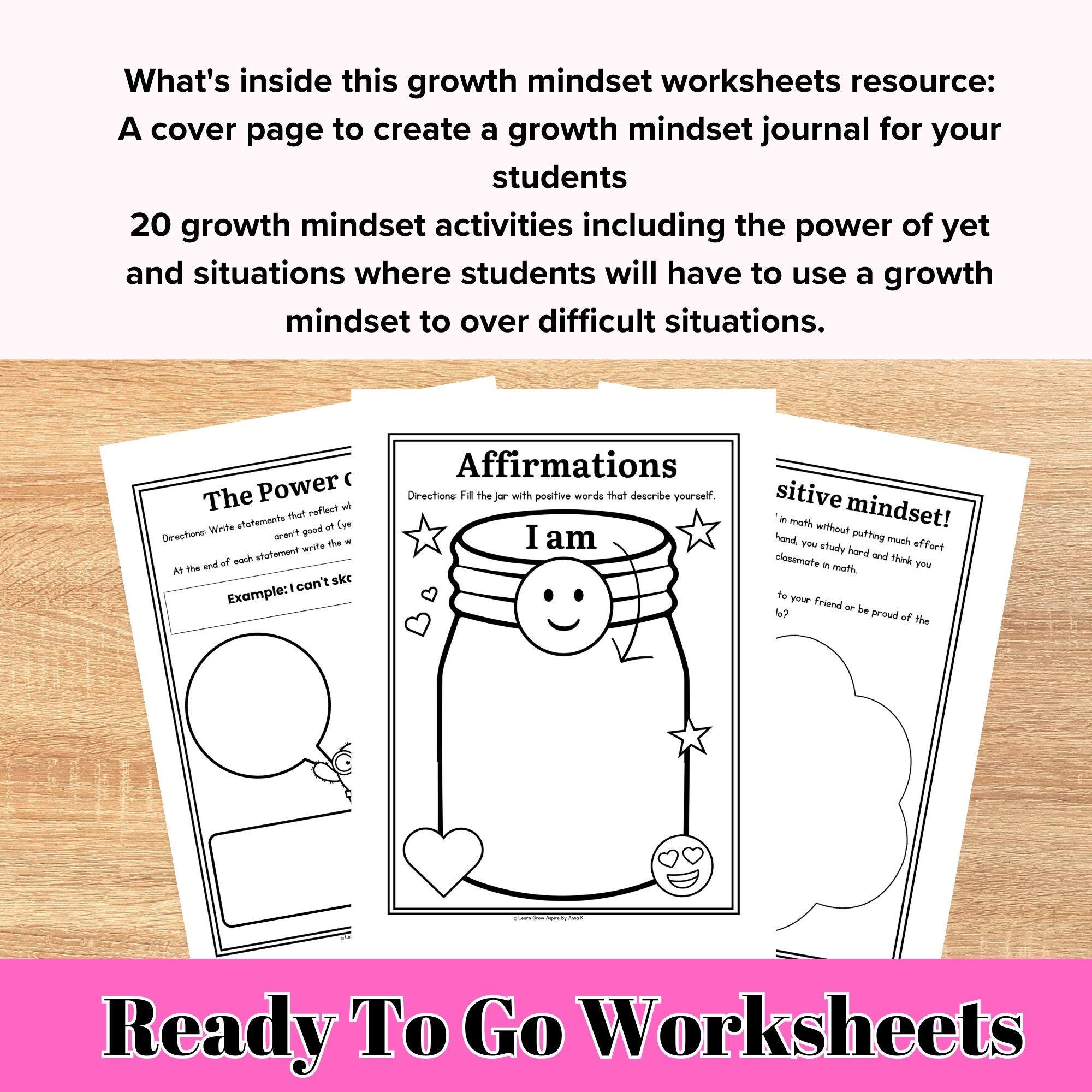 Growth Mindset Worksheets for Kids: Power of yet Activities (digital ...