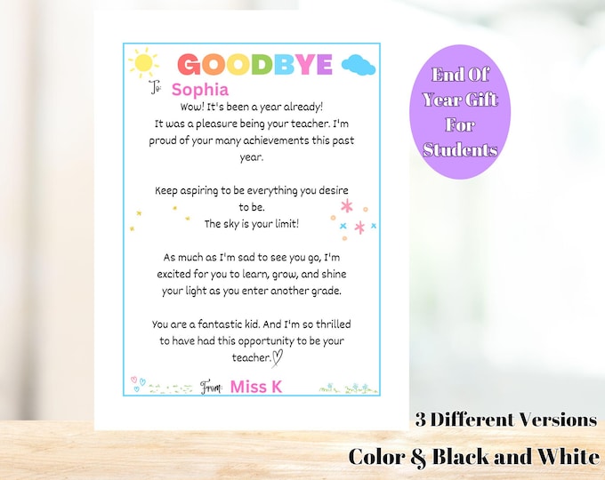 End of School Year Poem Gift From Teacher to Student, End of Year Gift ...
