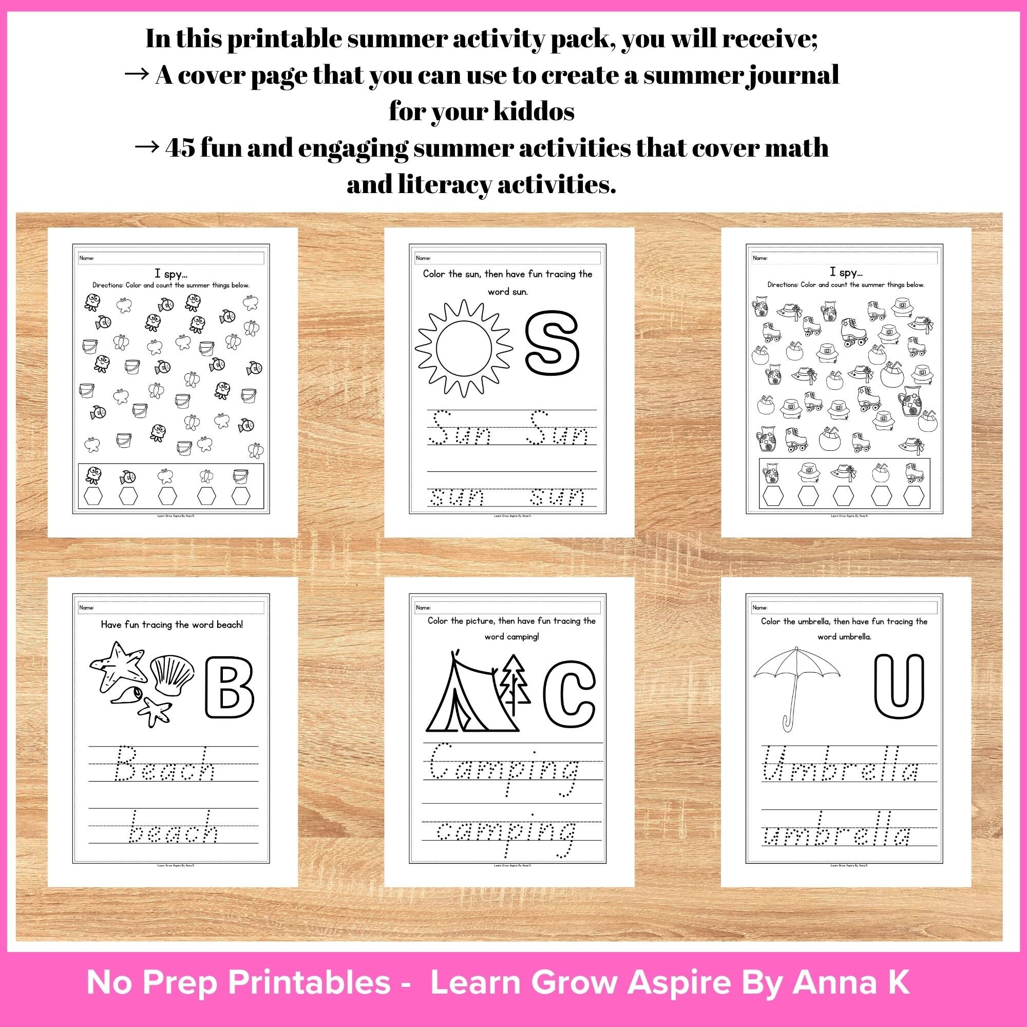 45 Fun Summer Activities, Kindergarten, First Grade Summer Packet ...