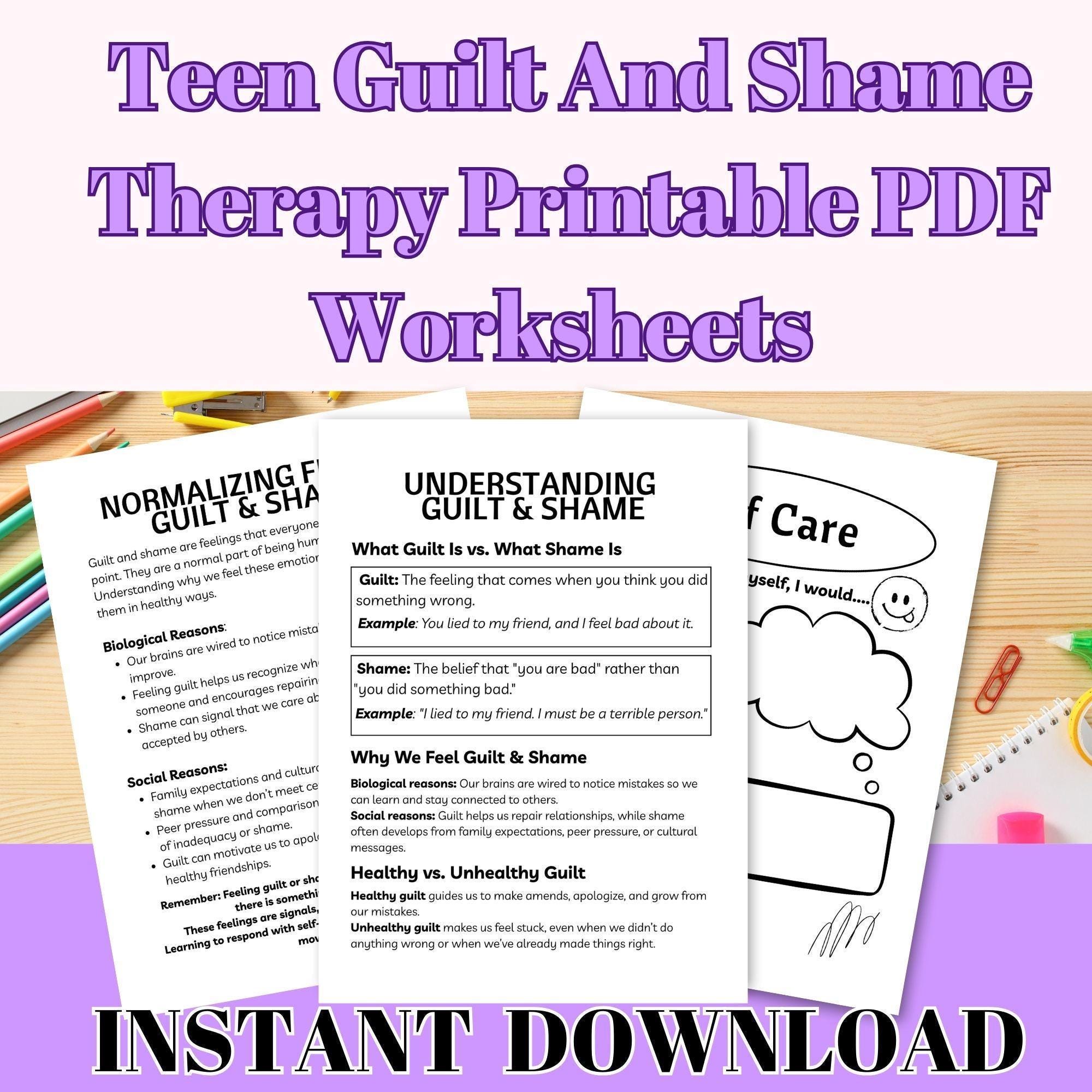 Teen Guilt and Shame Therapy Printable PDF Worksheets - Etsy