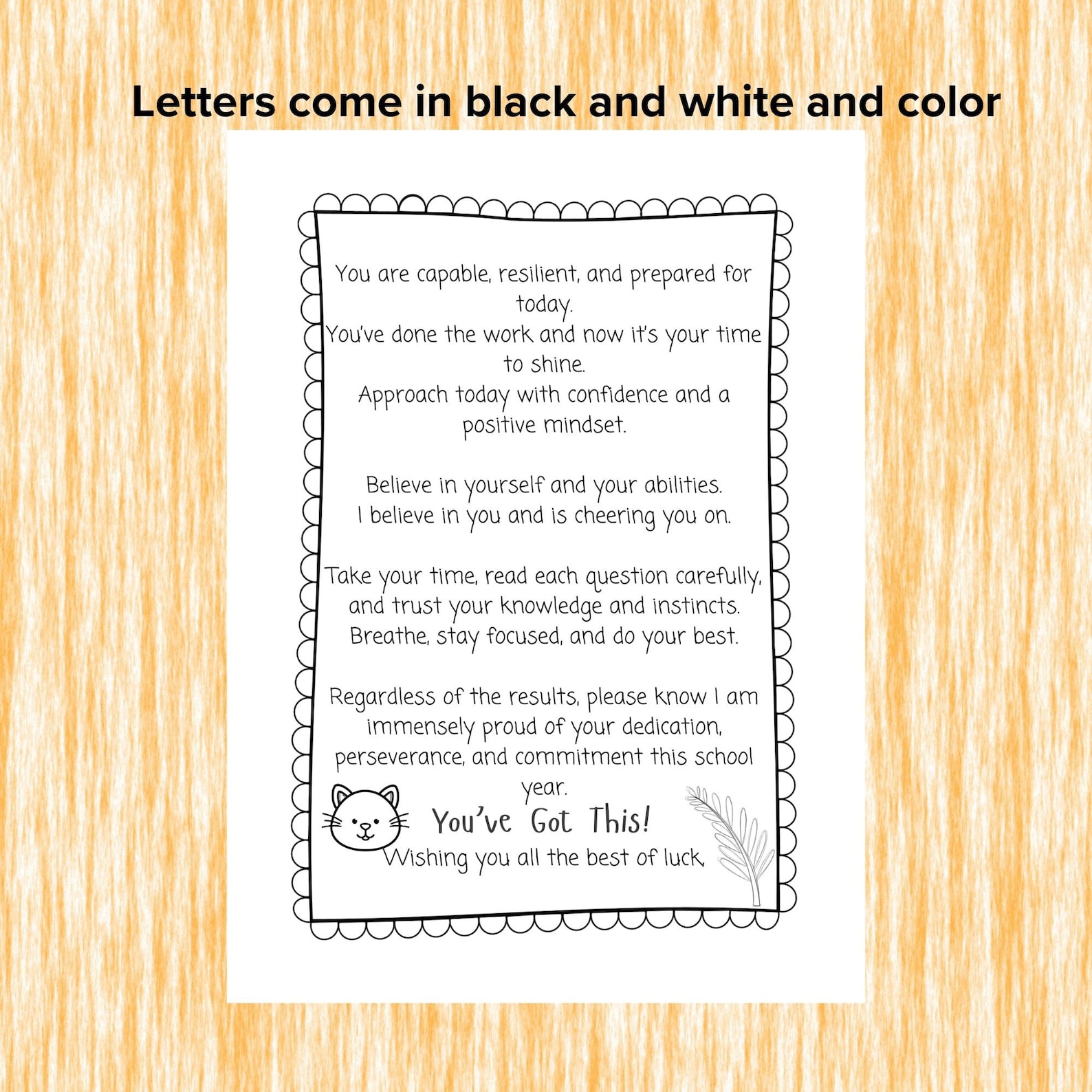 State Testing Encouragement Letter, Student Motivation Note on Test Day ...