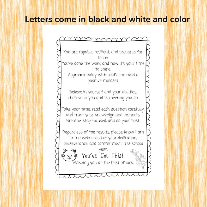 State Testing Encouragement Letter: Teacher to Student Motivation ...