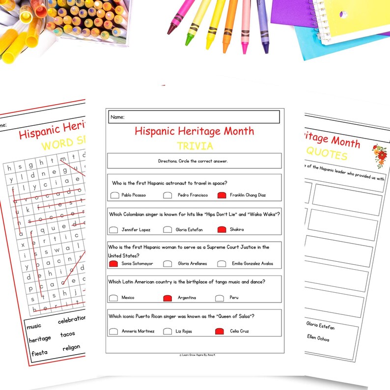 Hispanic Heritage Month Activities: Trivia, Word Search, I Spy ...