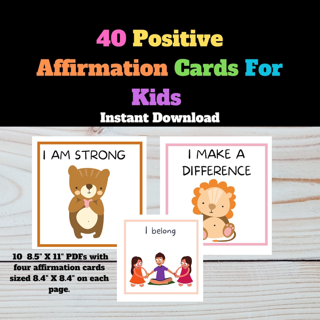 Printable Positive Affirmation Cards for Kids, Instant Download, Set of ...