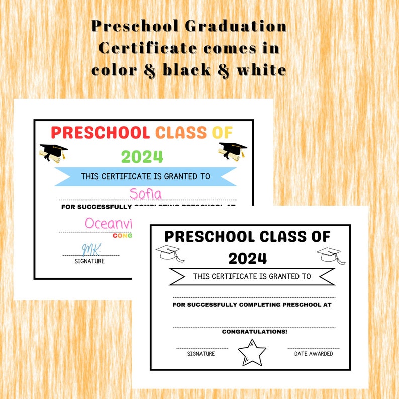 PRESCHOOL Graduation Certificate PRINTABLE, Last Day of Preschool 2024 ...
