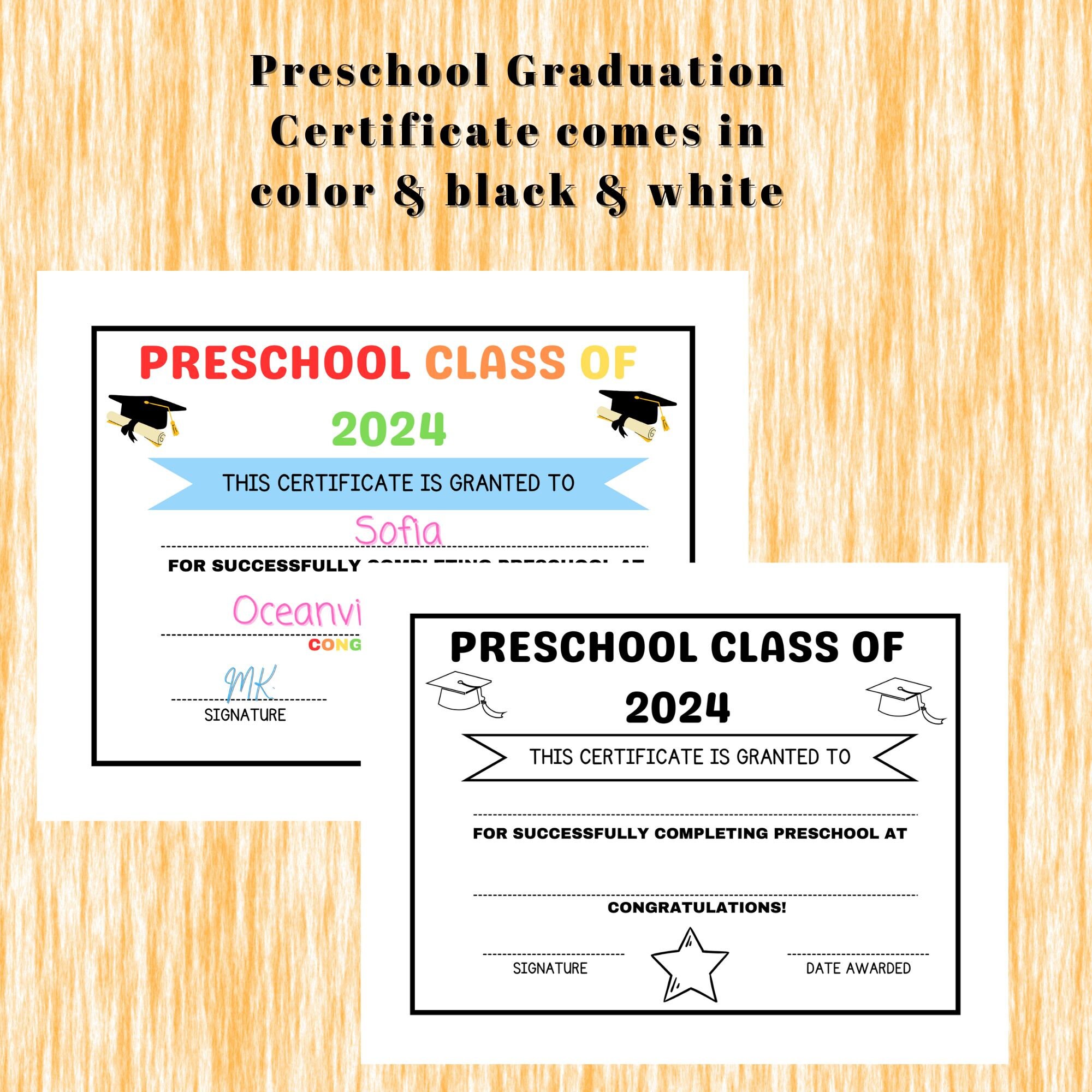 PRESCHOOL Graduation Certificate PRINTABLE, Last Day of Preschool 2024 ...