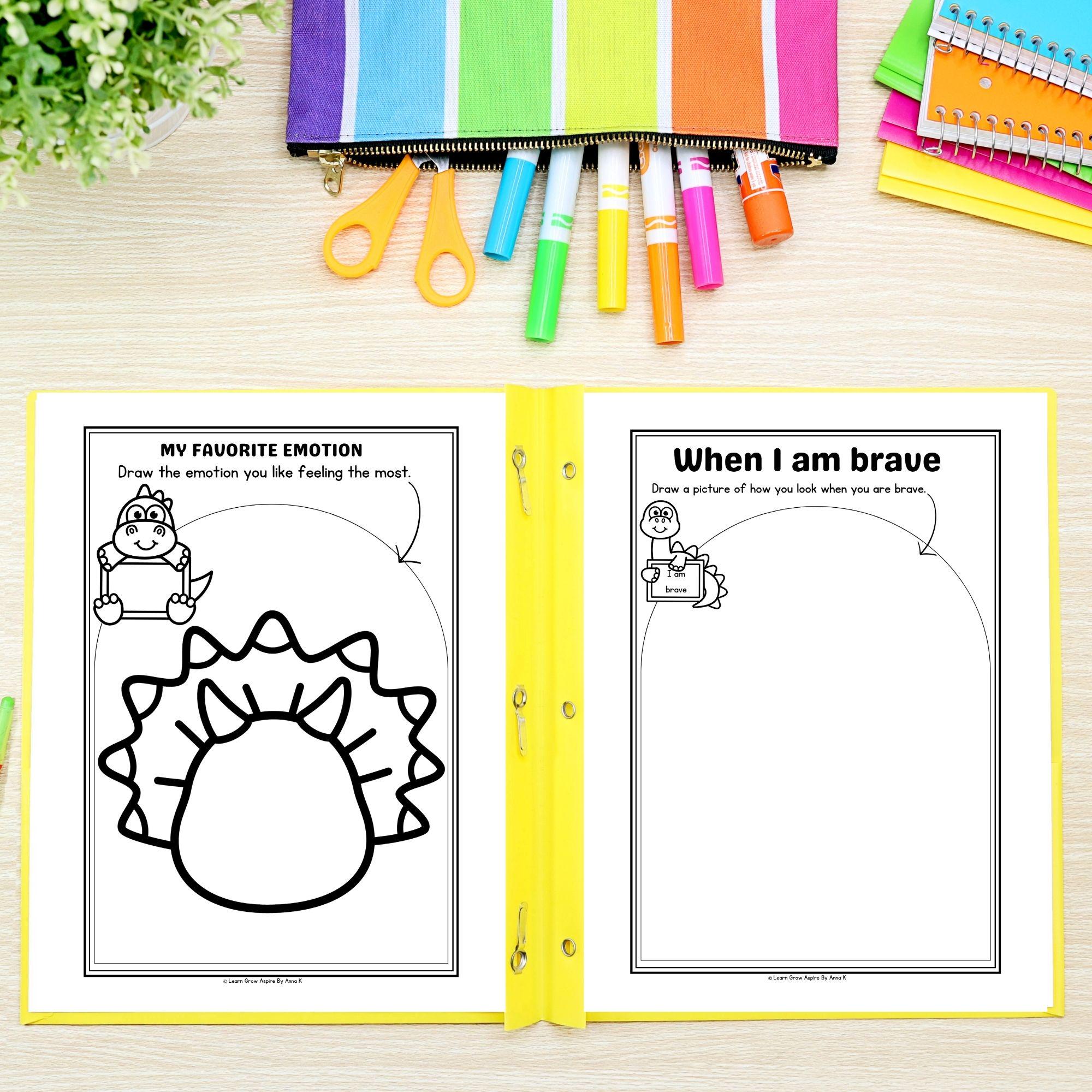 Dinosaur Feelings Worksheets for Kids Printable PDF Emotion ...