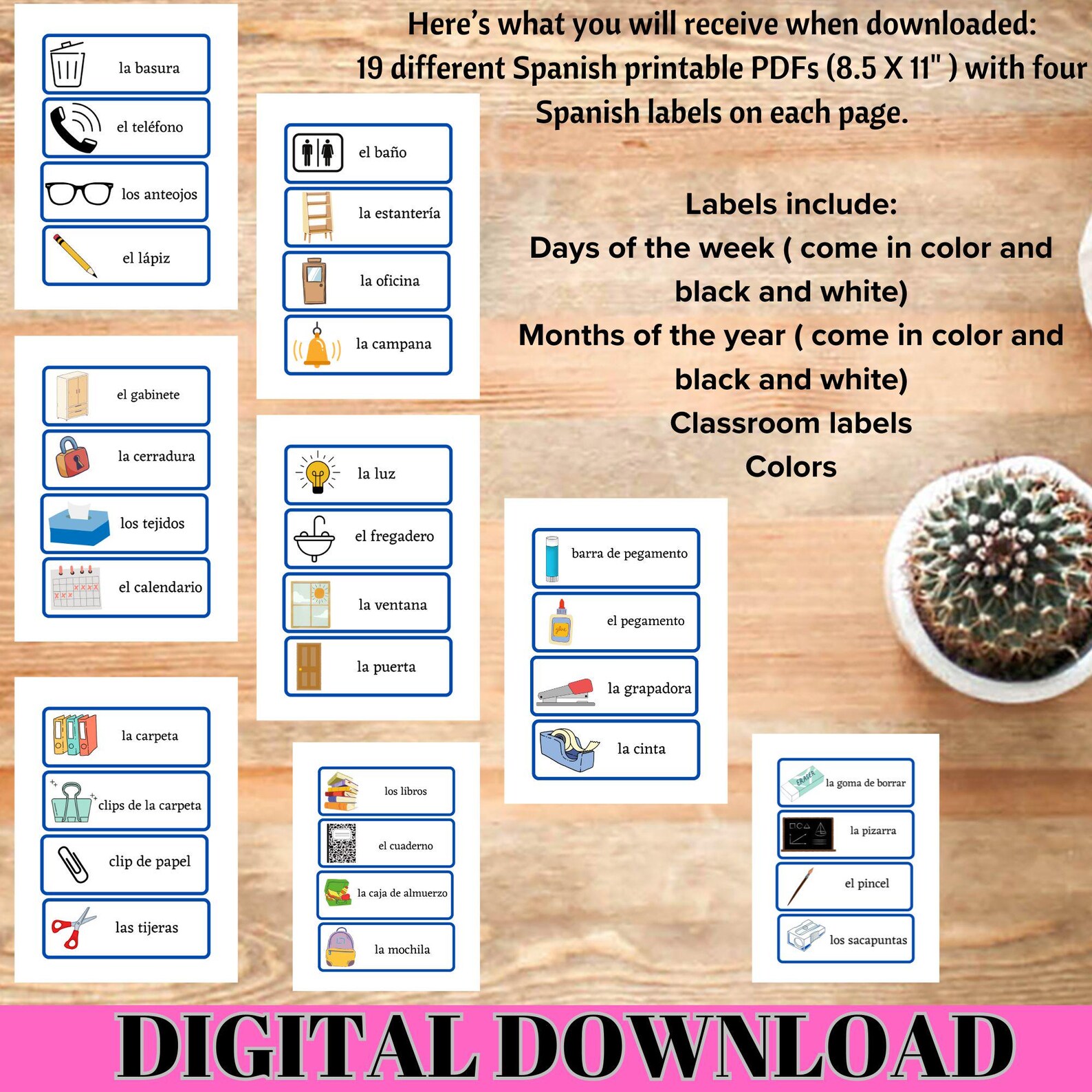 Spanish Classroom Signs: Days, Months, Colors (printable PDF) - Etsy