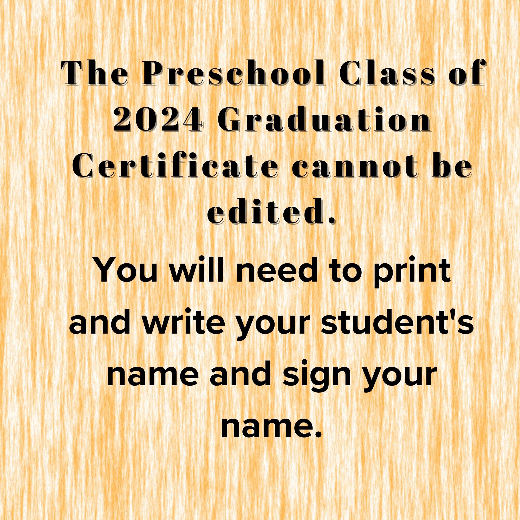 PRESCHOOL Graduation Certificate PRINTABLE, Last Day of Preschool 2024 ...
