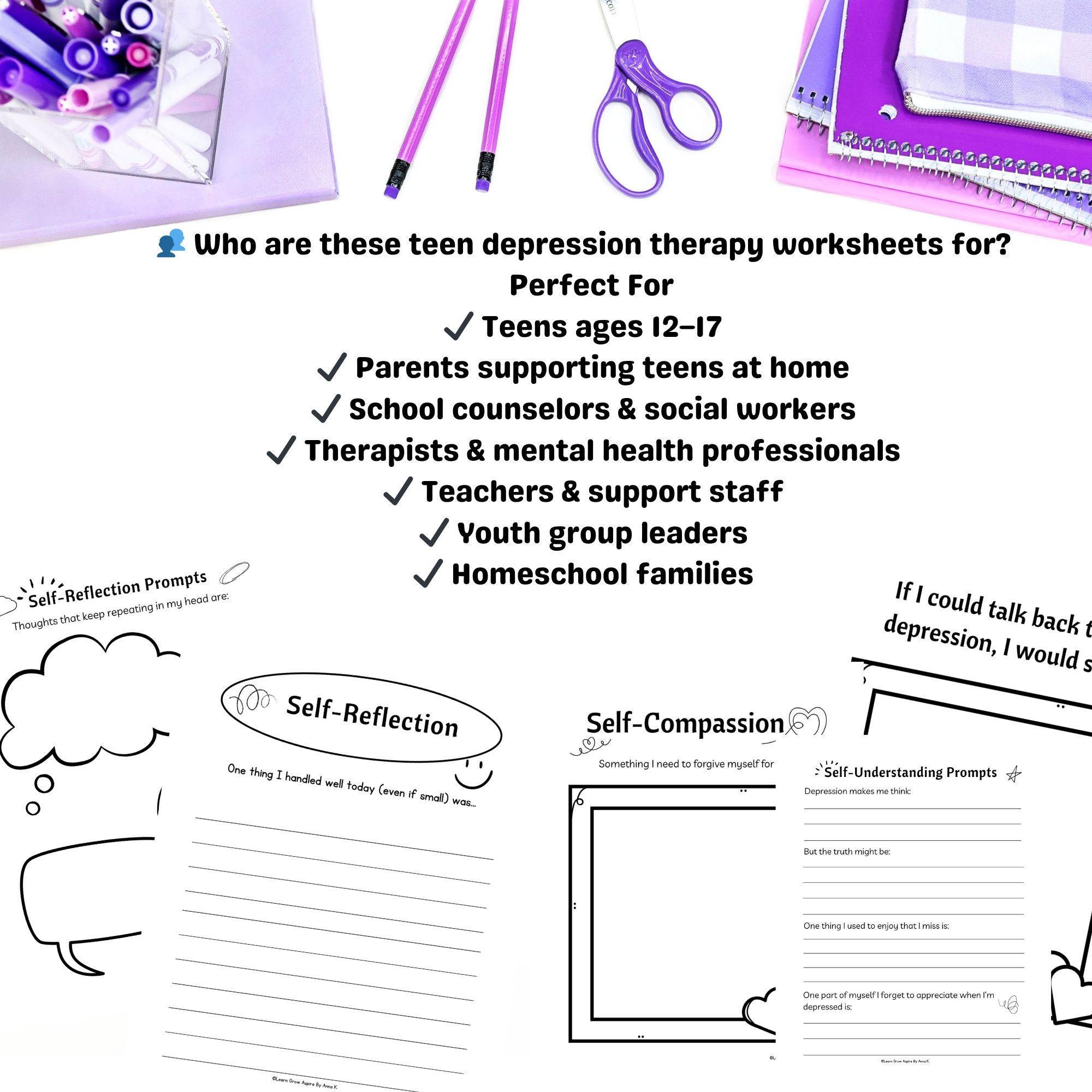 Depression Worksheets for Teens Therapy PDF Printables - Etsy