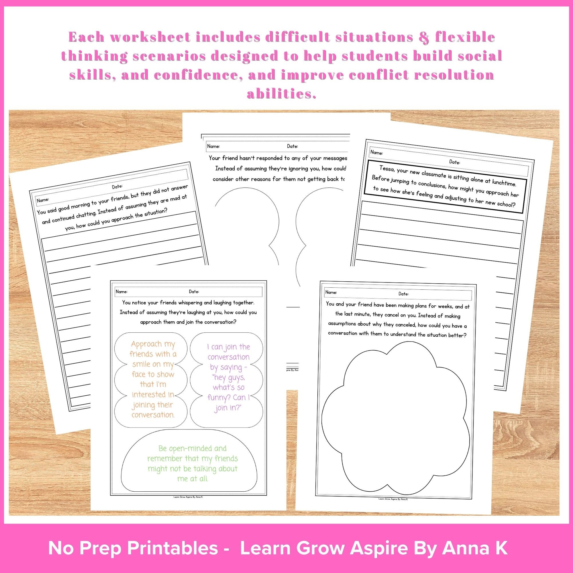 Flexible Thinking Worksheets: Coping Skills & School Counseling (PDF ...