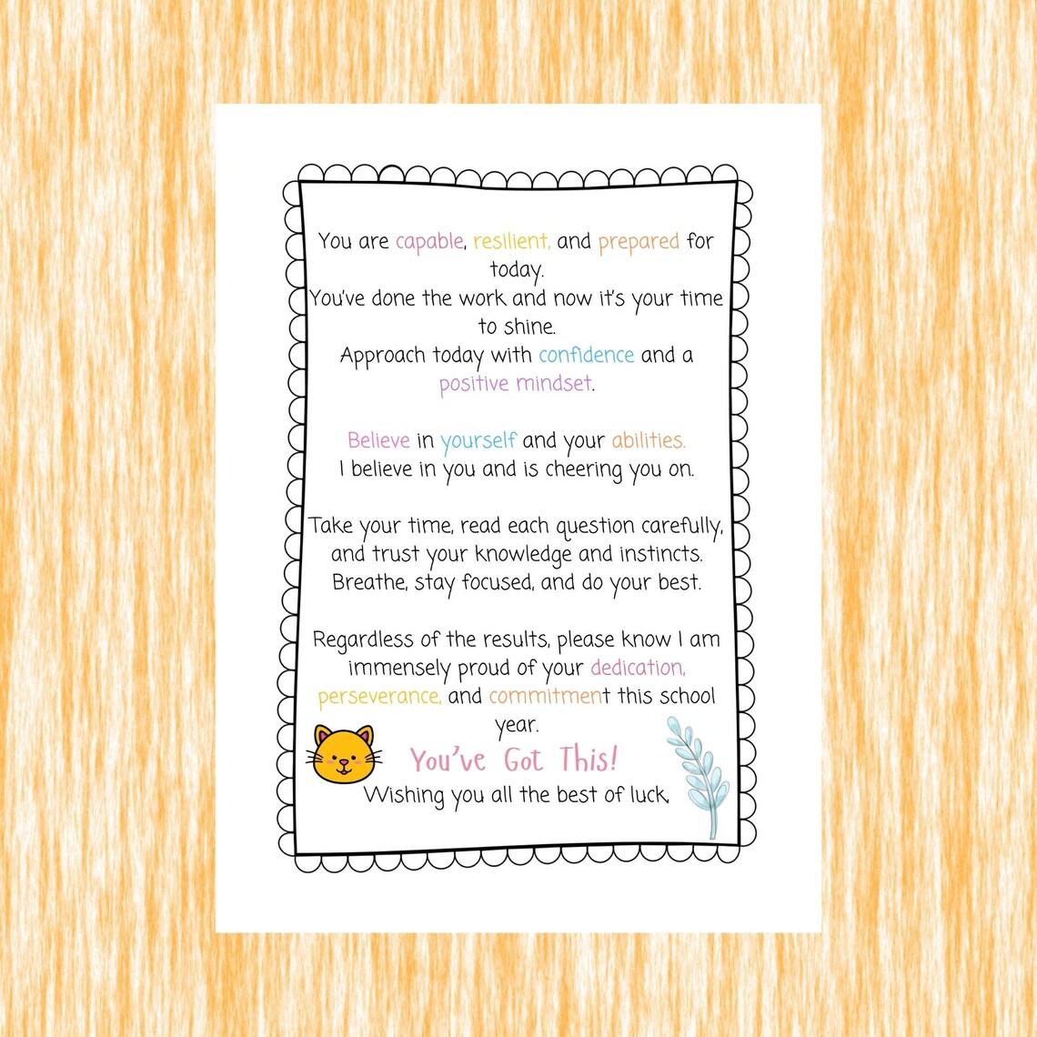 Test Motivation Letter for Students Printable PDF From Teacher And/or ...
