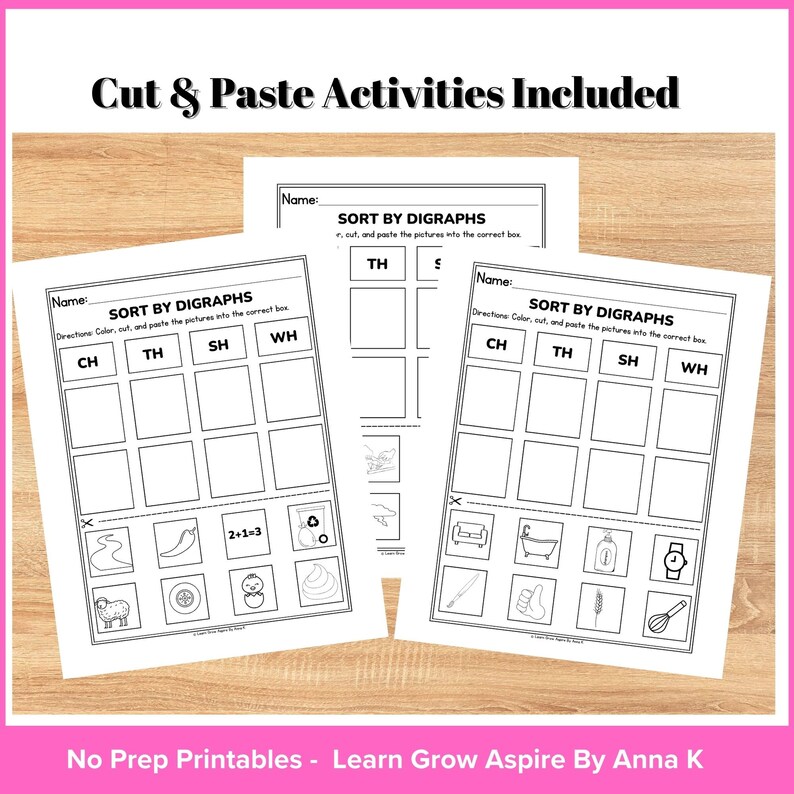 Digraph Worksheets Ch, Sh, Th, Wh Digraph PRINTABLE Worksheets for ...