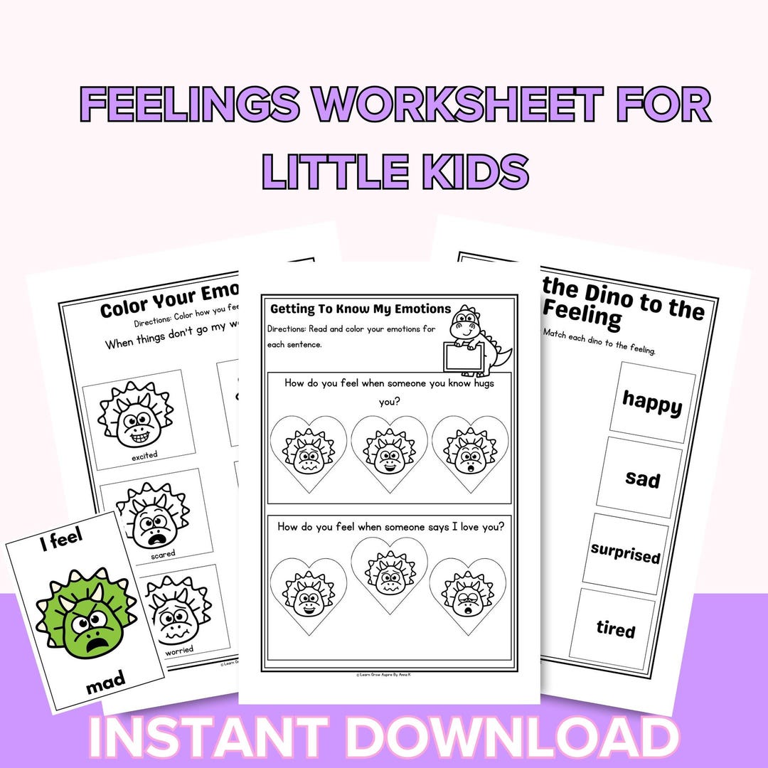 Dinosaur Feelings Worksheets: Emotion Activities for Kids (digital ...