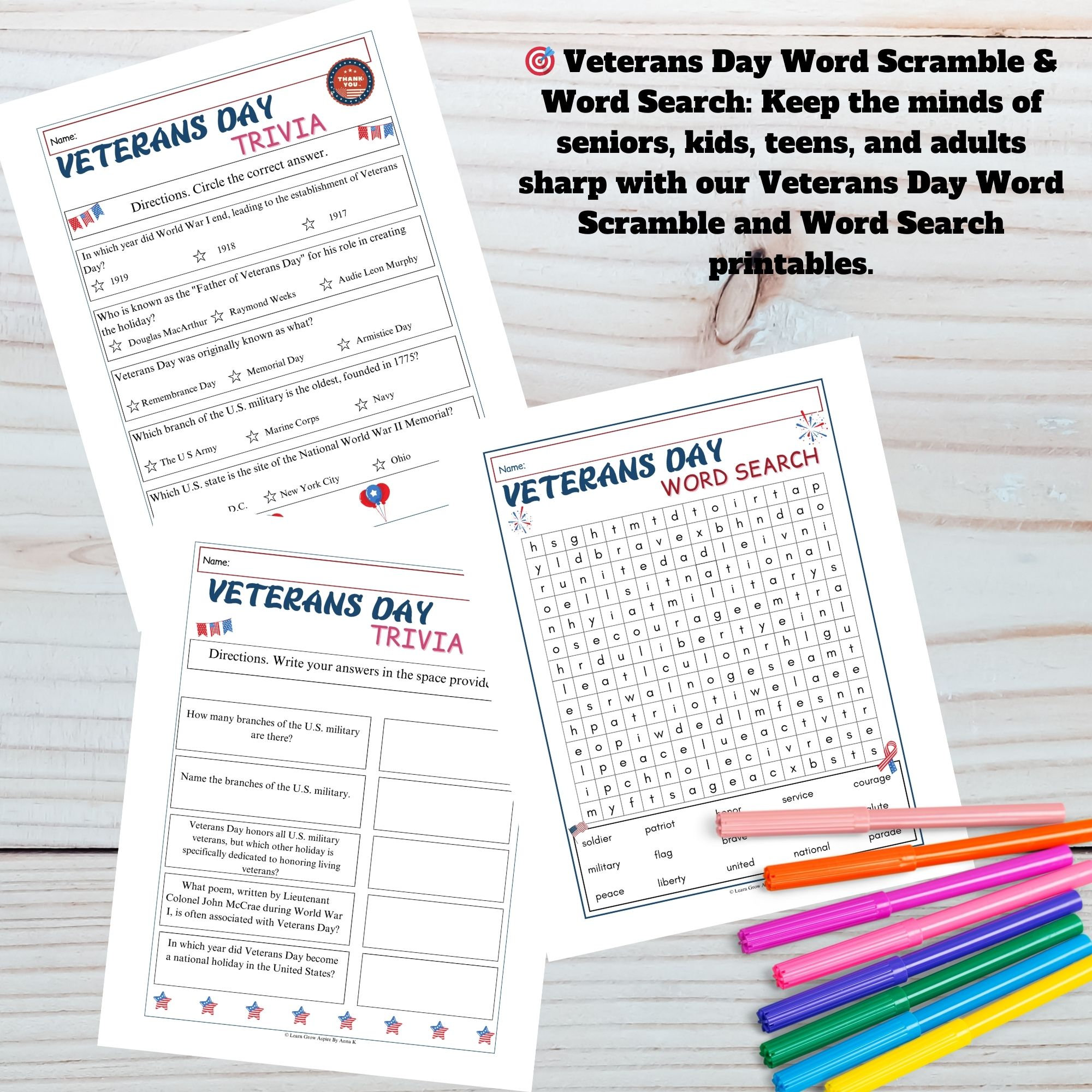 Veterans Day Games Veterans Day Trivia Veterans Day Word - Etsy