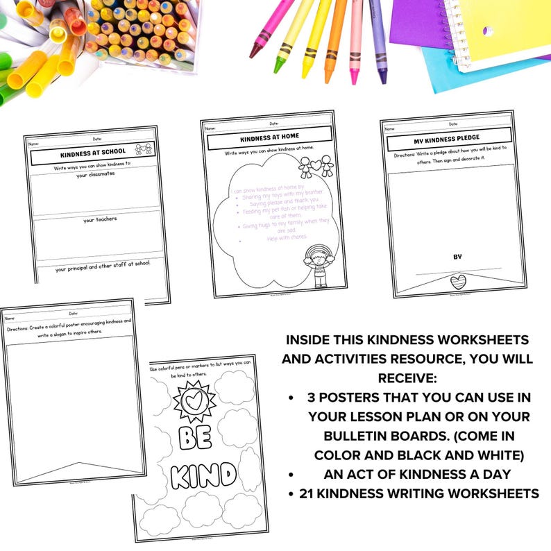 Kindness Activities for Kids: Printable Worksheets (digital Download ...