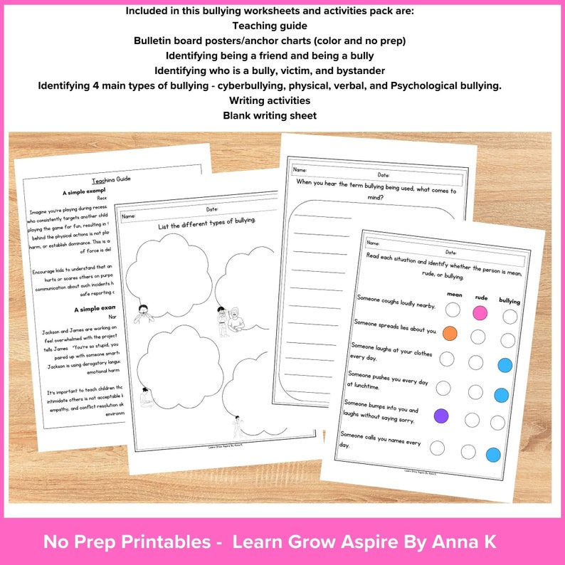 Kids Bullying Worksheets: Anti-bullying Activities (digital Download ...