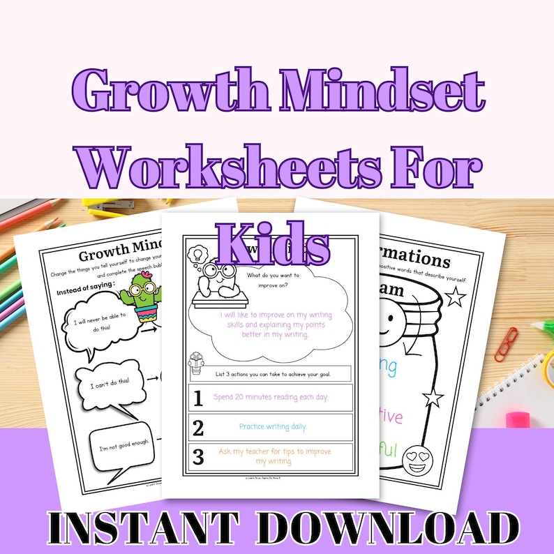 Growth Mindset Worksheets for Kids: Power of yet Activities (digital ...