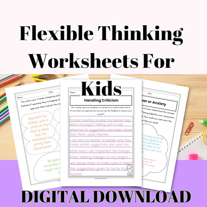 Flexible Thinking Worksheets for Kids, Coping Skills in Difficult ...