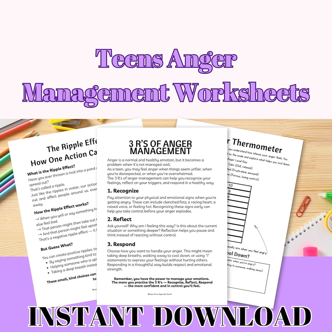 Teen Anger Management Worksheets: Therapy Workbook Bundle (PDF Download ...