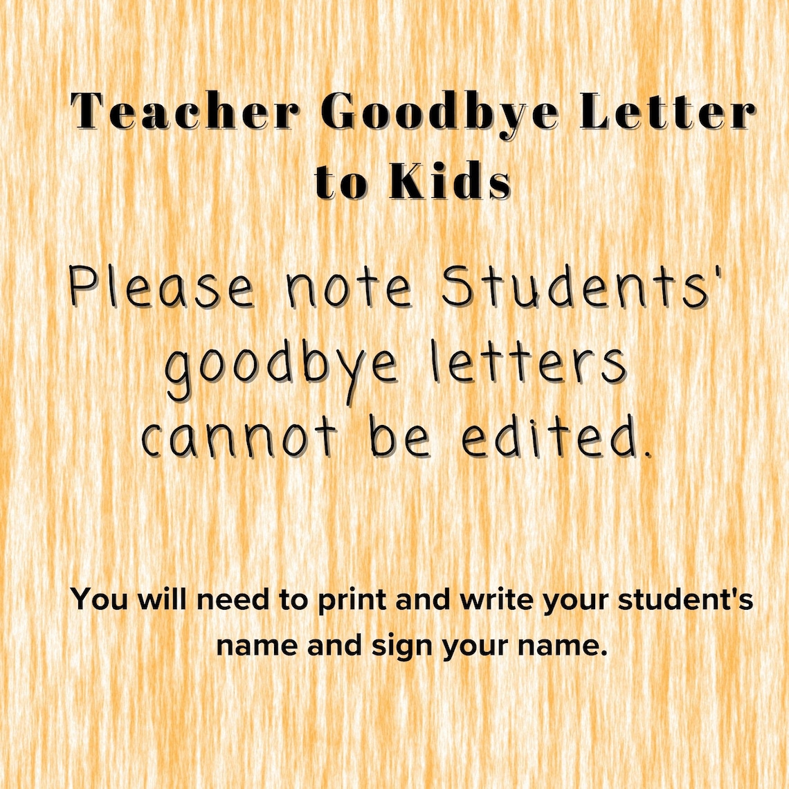 Students Teacher Goodbye Letter to Students, PRINTABLE End of Year Note ...