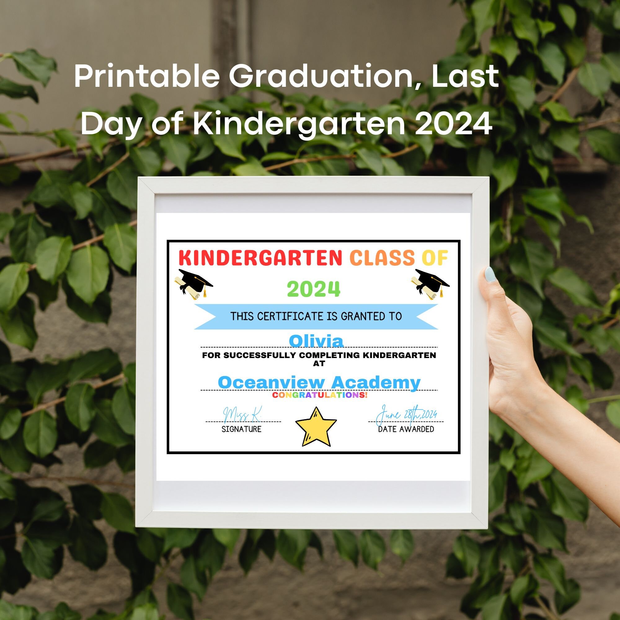 Printable Kindergarten Graduate Certificate, Kindergarten Class of 2024 ...
