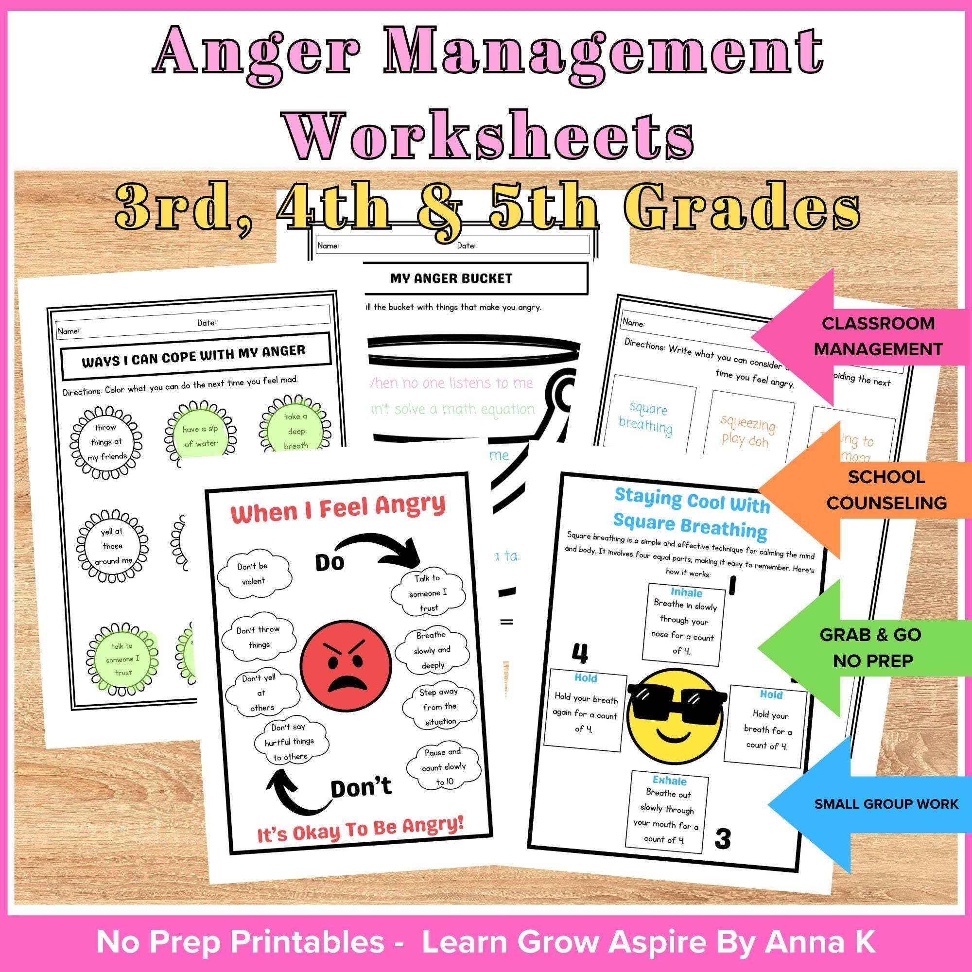 Anger Management for Kids Worksheets, Emotional Regulation Worksheets ...