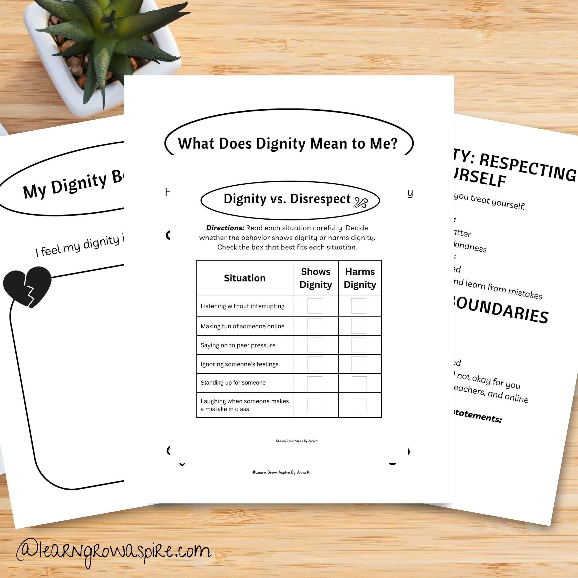 Dignity Worksheets for Teens Printable PDF | Self-respect & Boundaries ...