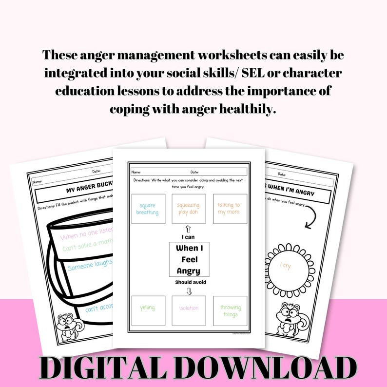 Anger Management for Kids Worksheets, Emotional Regulation Worksheets ...