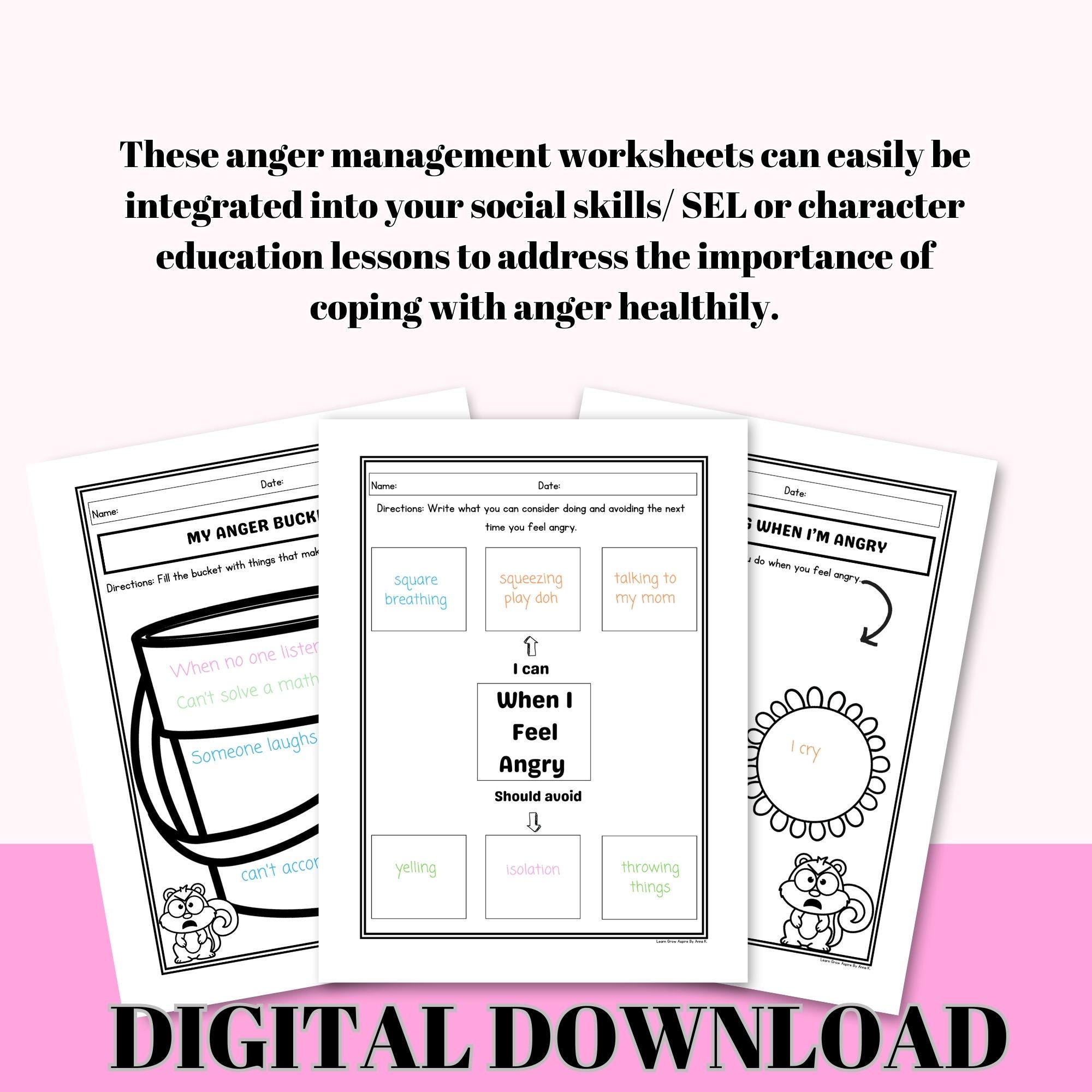Anger Management for Kids Worksheets, Emotional Regulation Worksheets ...