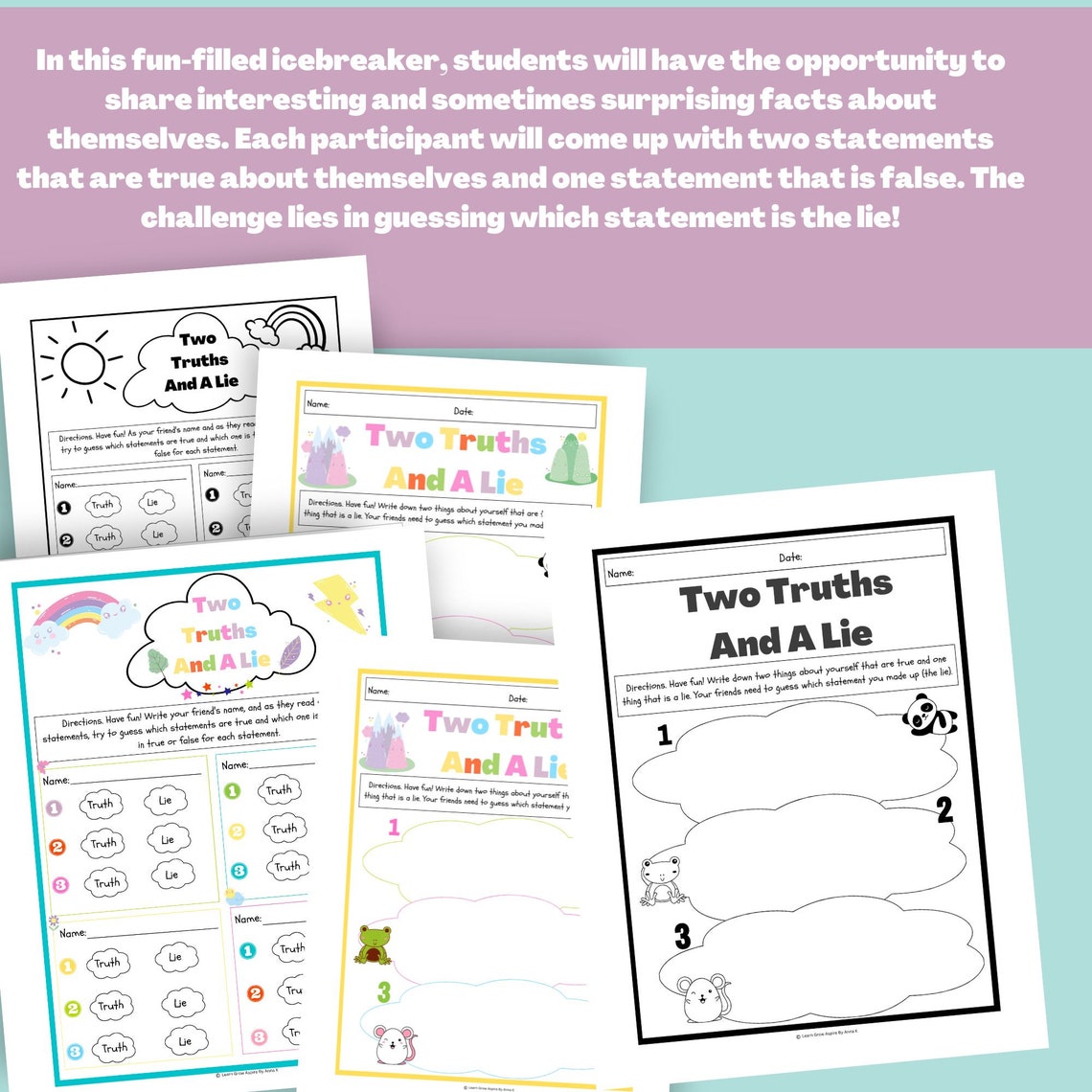 Two Truths and A Lie Game Back to School Icebreaker First - Etsy Canada