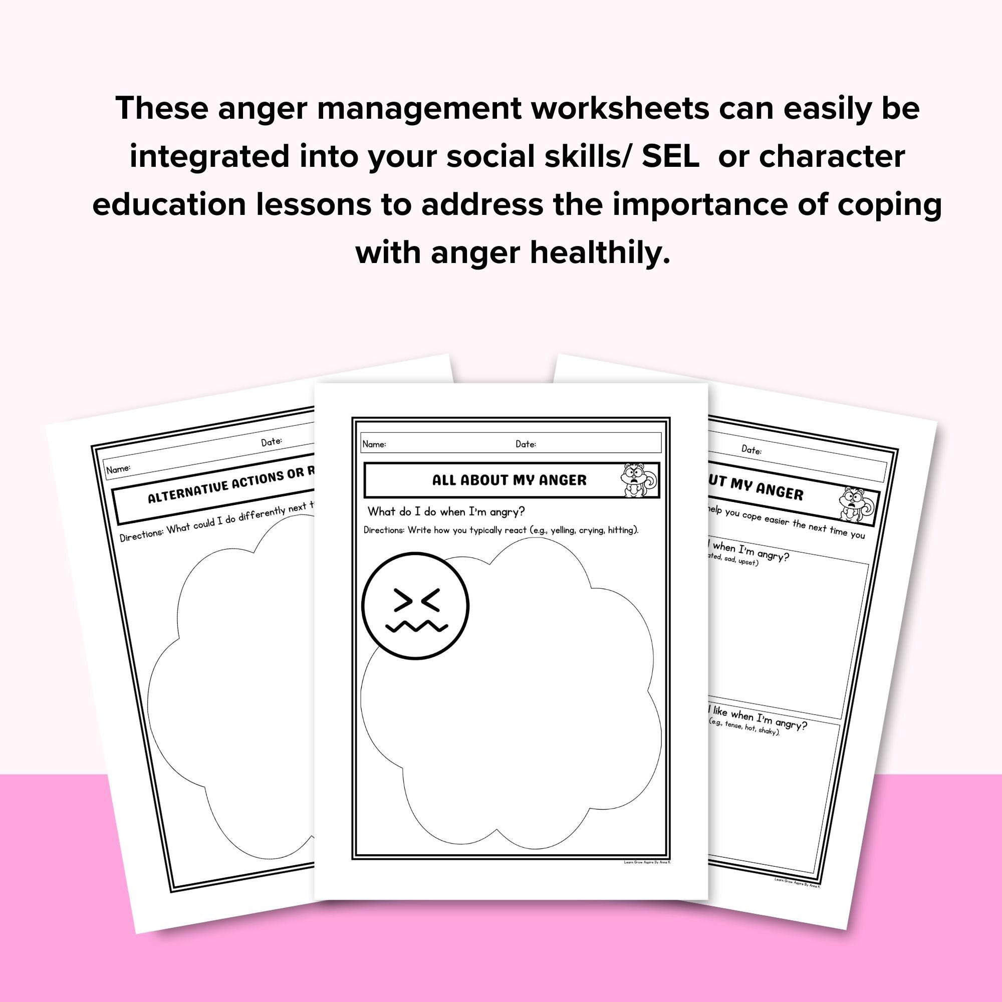 Anger Management for Kids Worksheets, Emotional Regulation Worksheets ...