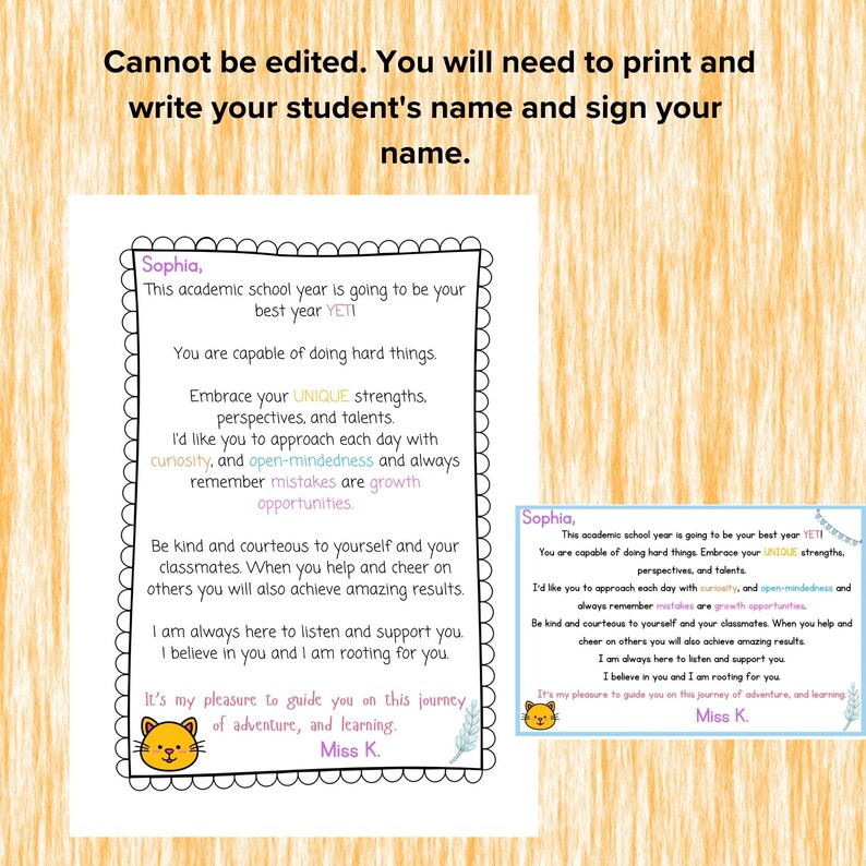 Back to School Encouragement, First Day of School Letter From Teacher ...