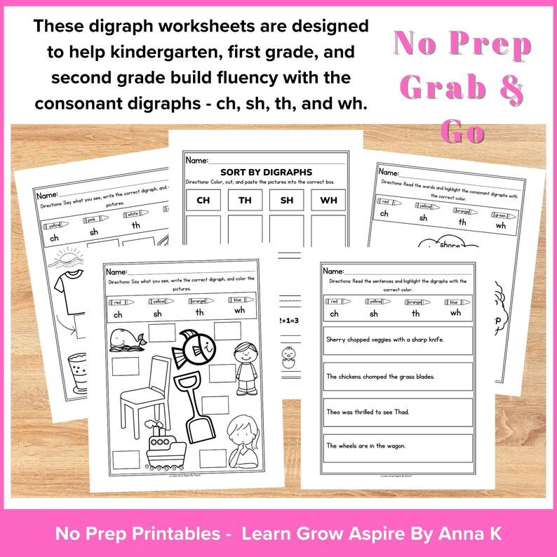 Digraph Worksheets Ch, Sh, Th, Wh Digraph PRINTABLE Worksheets for ...