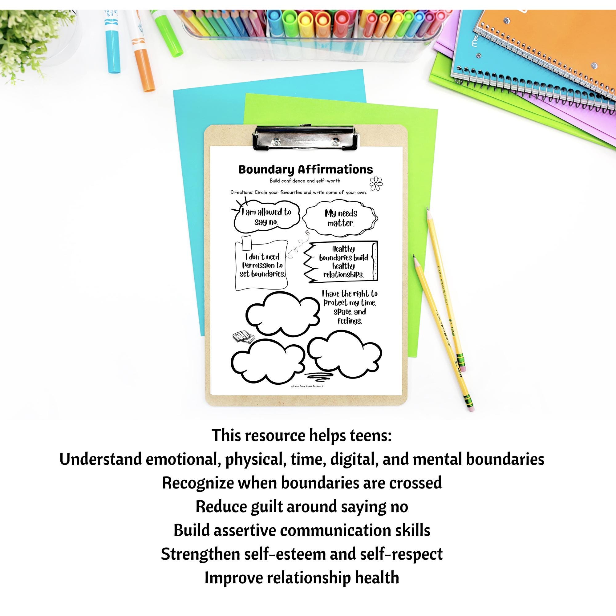 Setting Boundaries for Teens Worksheets Printable PDF Healthy ...
