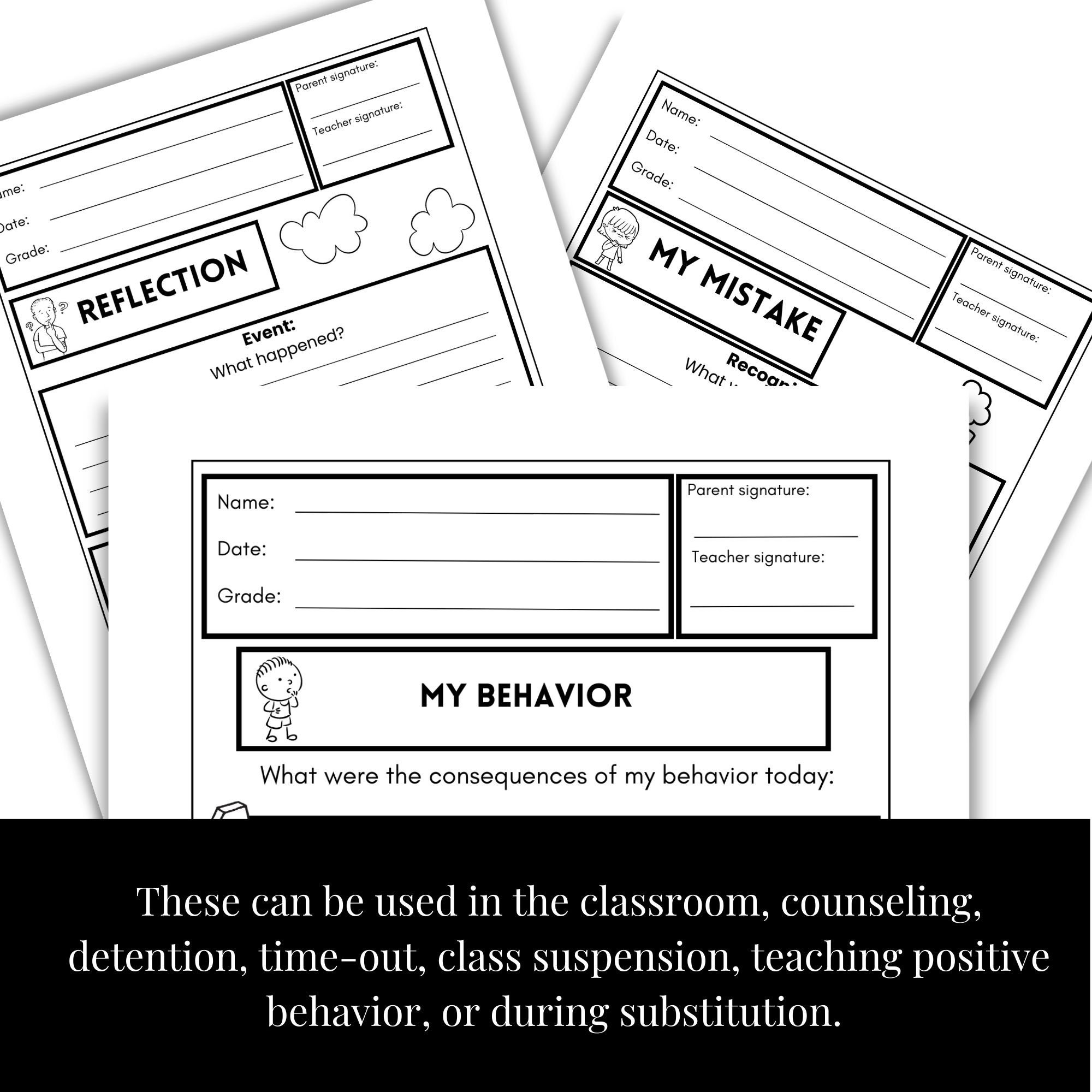 Positive Behavior Intervention Worksheets, Students Behavior Reflection ...