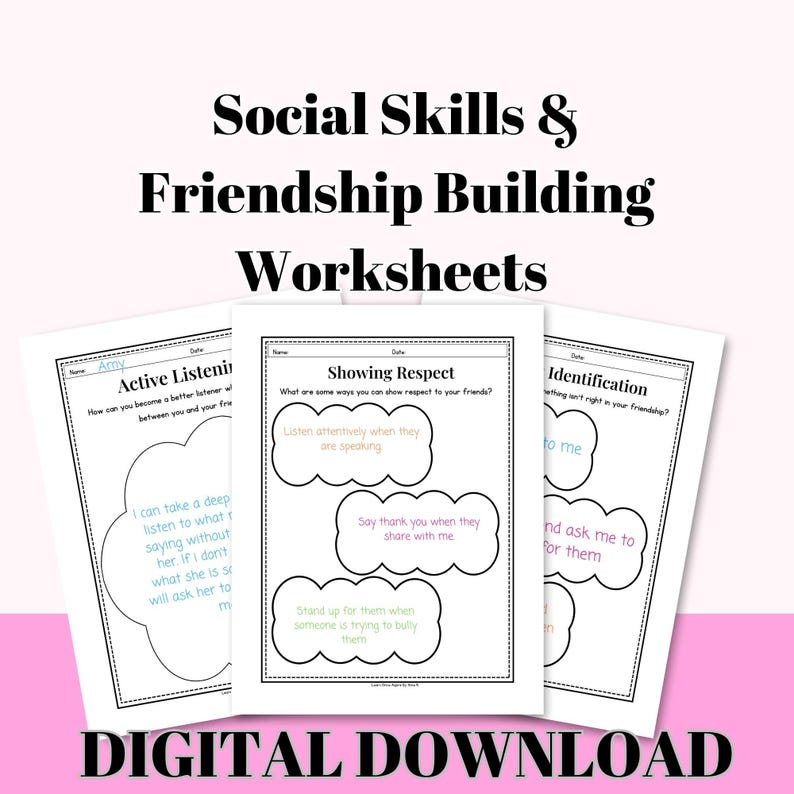 Friendship Skills Worksheets: Social Skills & Relationships (printable ...