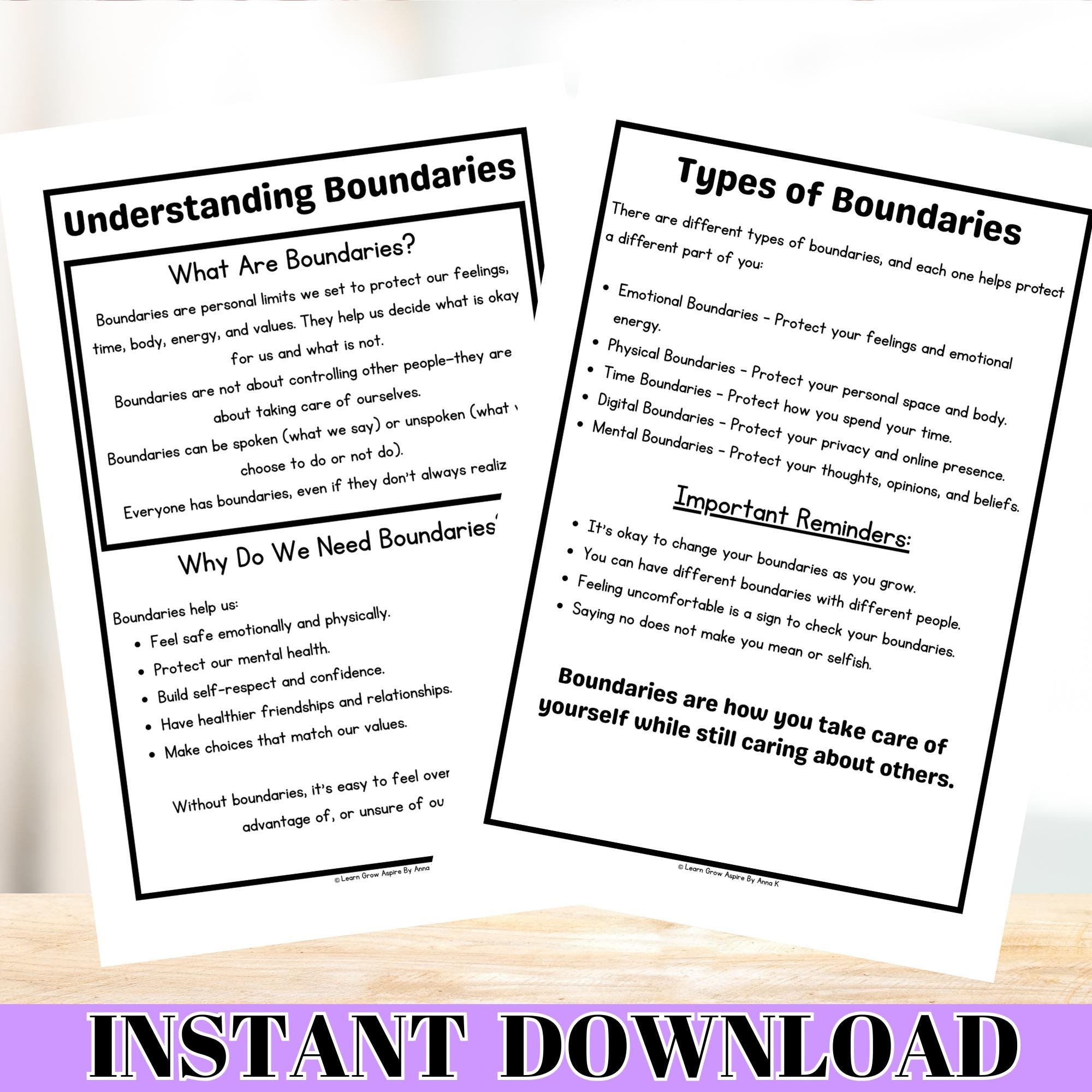 Setting Boundaries for Teens Printable PDF Worksheets - Etsy