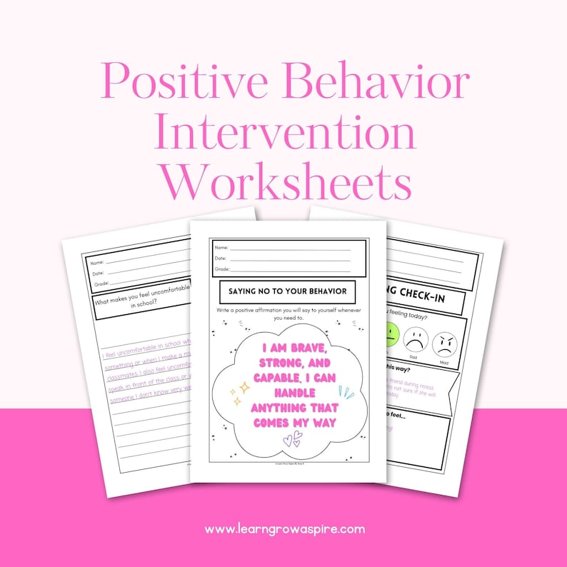 Positive Behavior Intervention Worksheets, Students Behavior Reflection ...