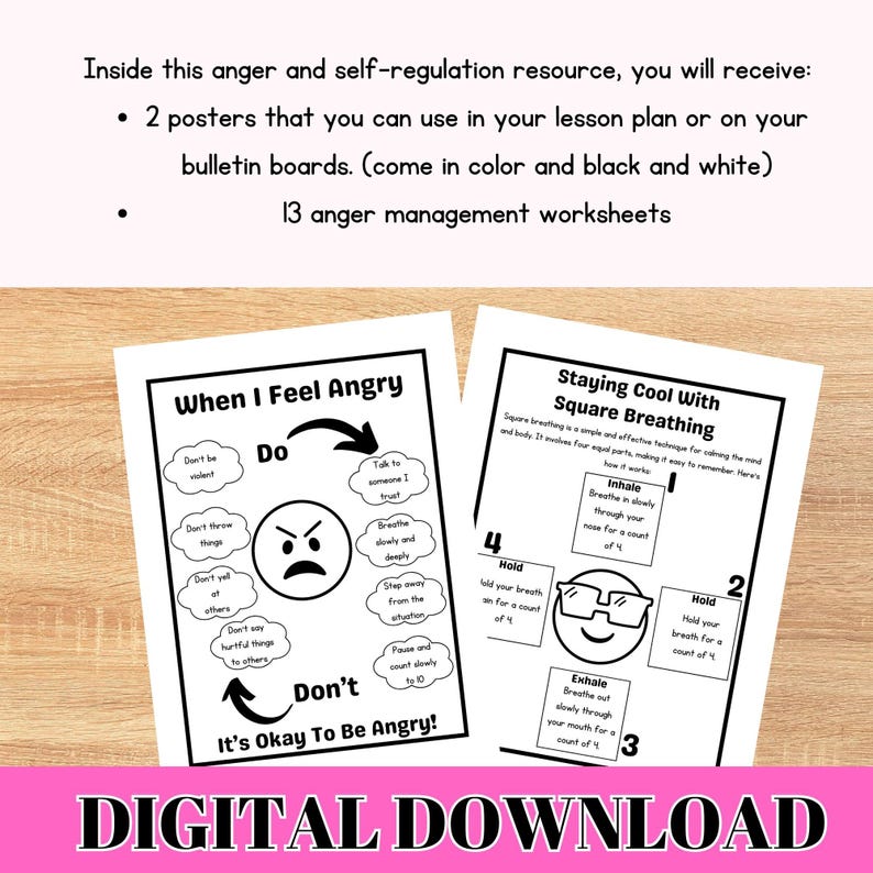 Anger Management for Kids Worksheets, Emotional Regulation Worksheets ...