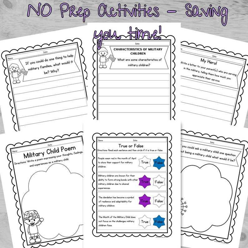 Month of the Military Child Printable Activities for Kids, Purple up ...