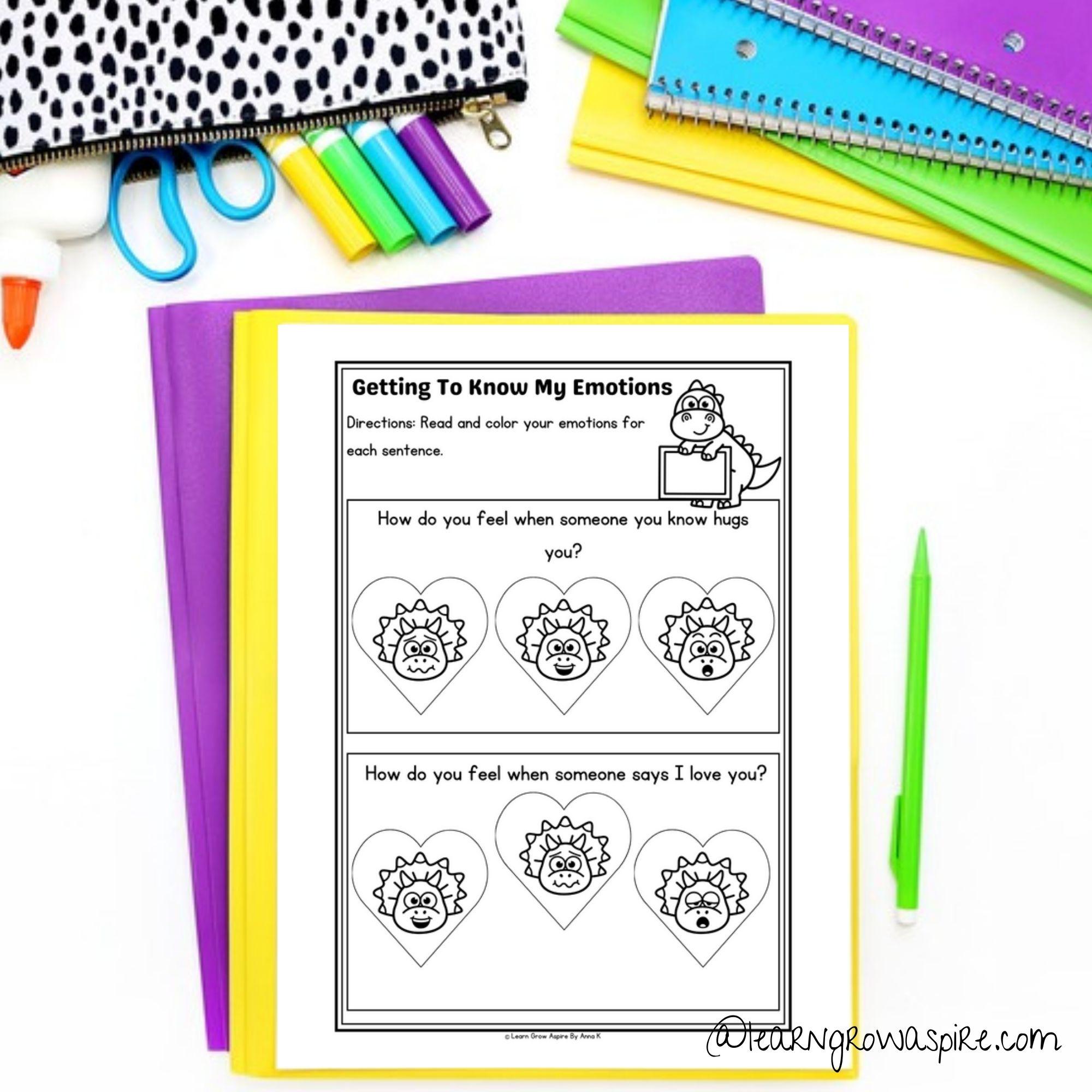 Dinosaur Feelings Worksheets for Kids Printable PDF Emotion ...