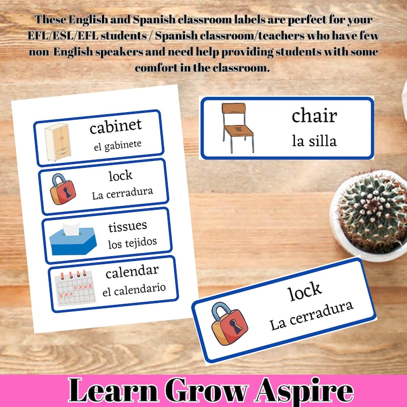 Bilingual Classroom Labels: Spanish to English Vocabulary (printable ...