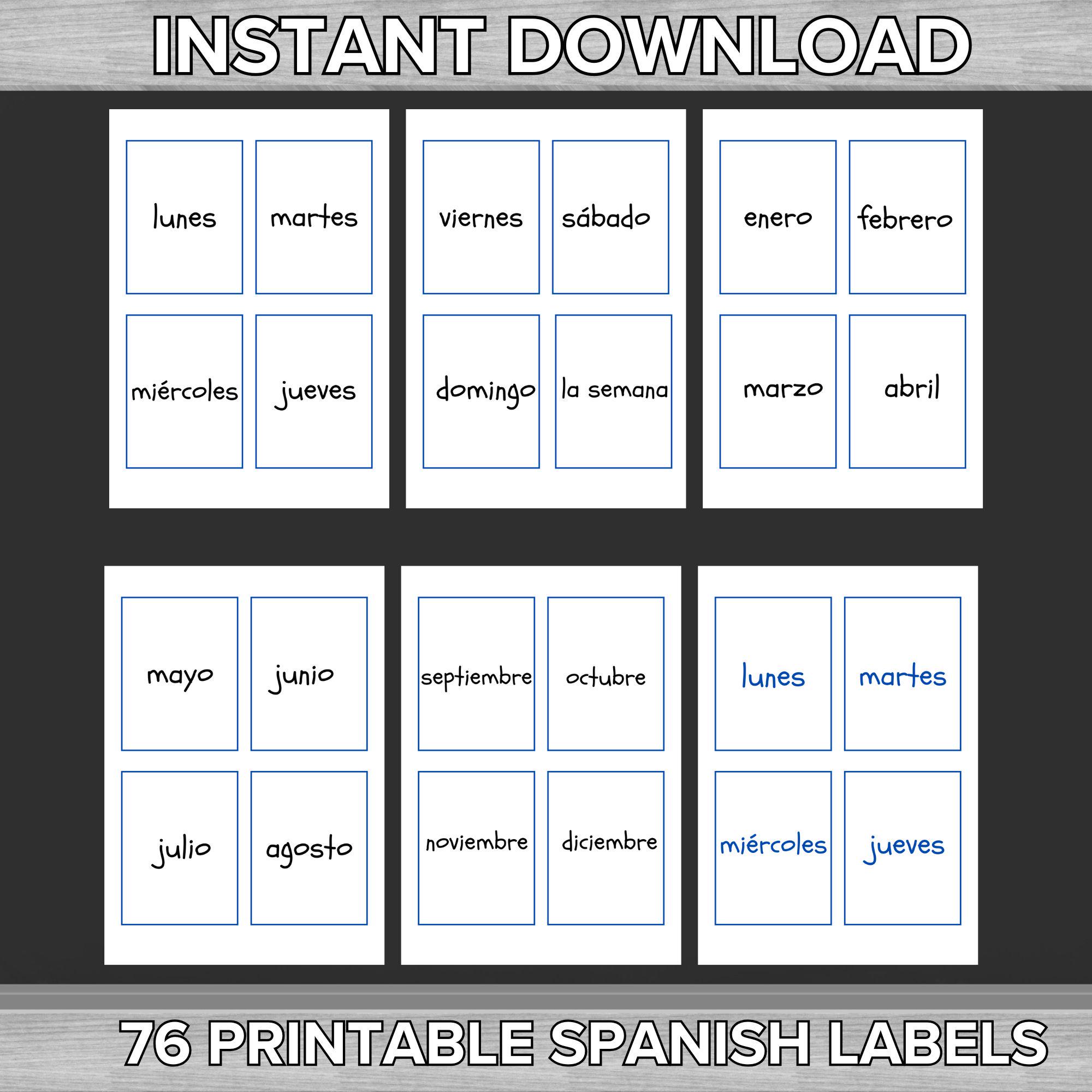 Spanish Classroom Signs: Days, Months, Colors (printable PDF) - Etsy
