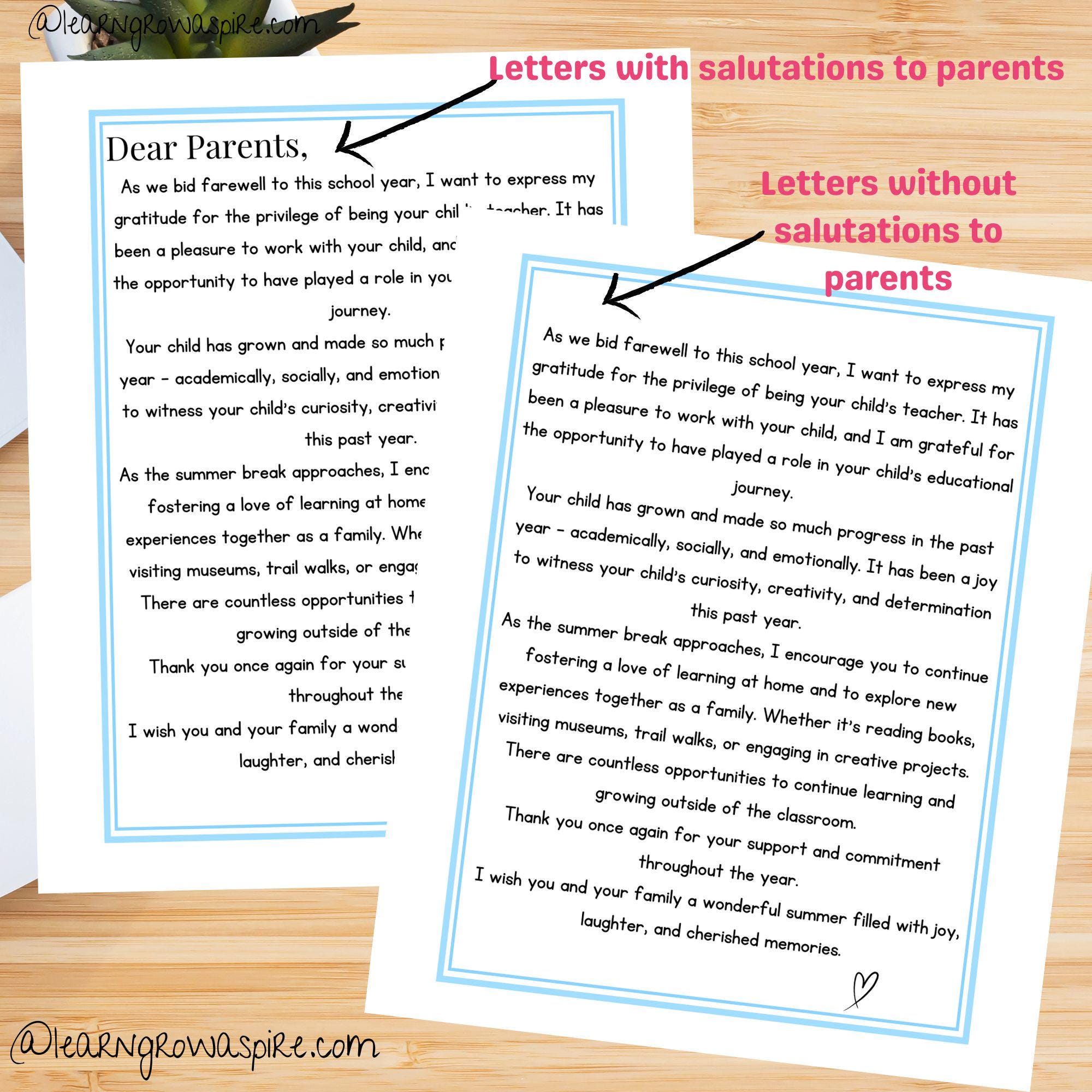 Thank You Letter From Teacher to Parents, Teacher Parent Letter End of ...