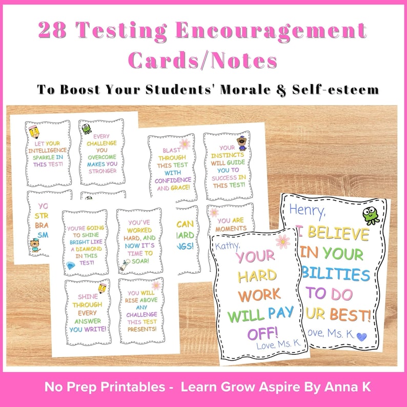 Test Motivation Cards & Coloring Pages: Student Encouragement Notes ...