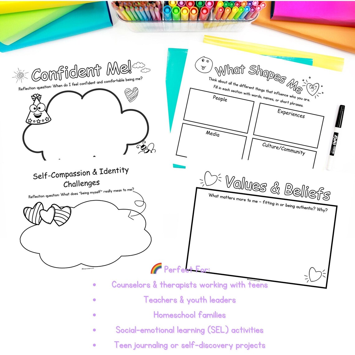 Teen Identity and Personal Values Worksheets Printable PDF Self ...