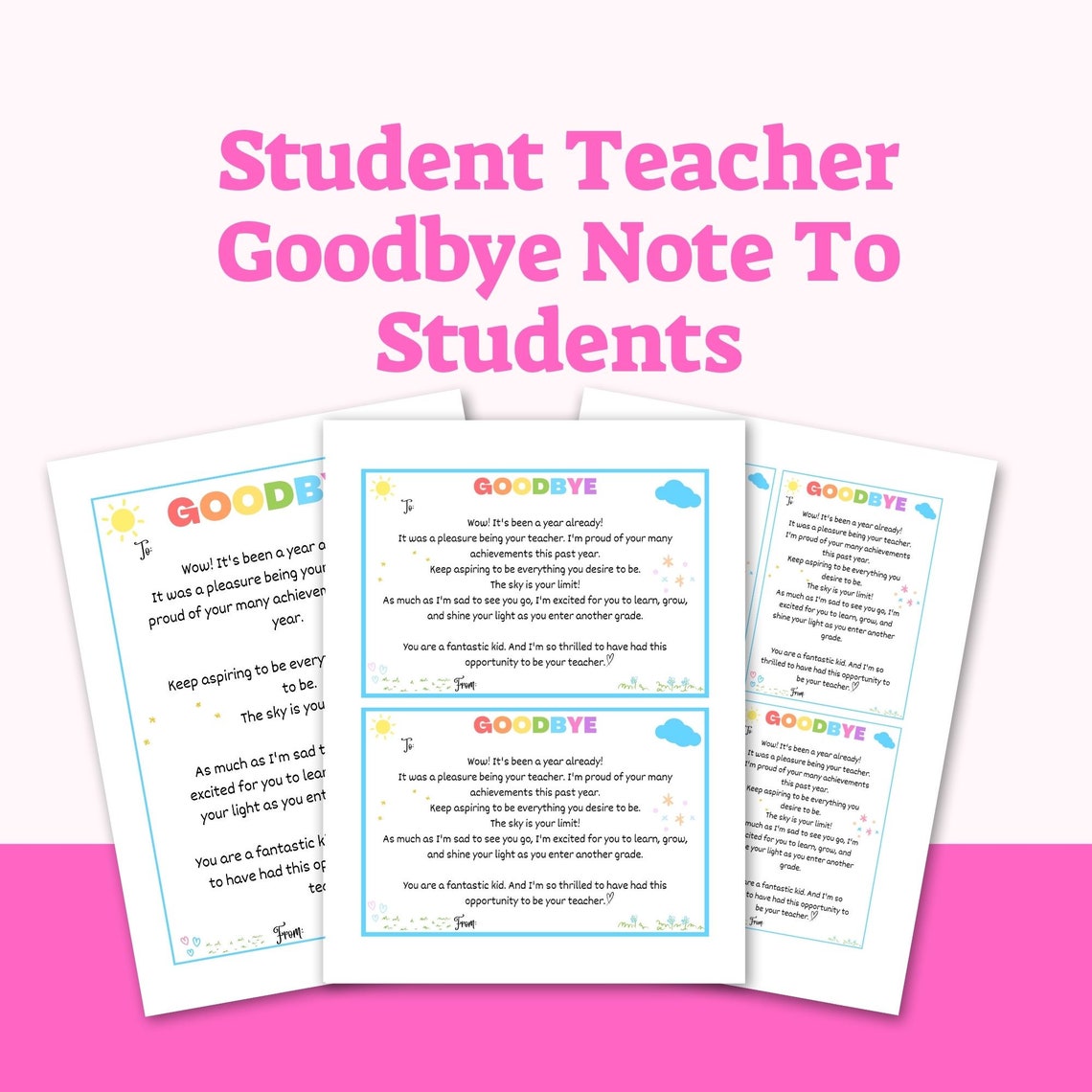 Students Teacher Goodbye Letter to Students, PRINTABLE End of Year Note ...